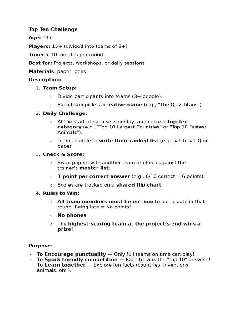 Top Ten Challenge | PDF
