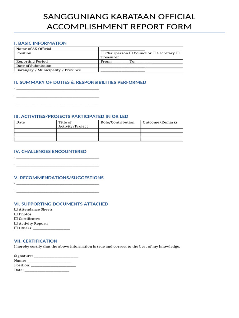 SK Accomplishment Report Template 2023 | PDF