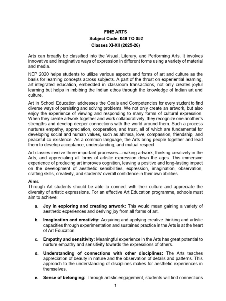 Fine Arts XI - XII 2025 | PDF | The Arts | Aesthetics
