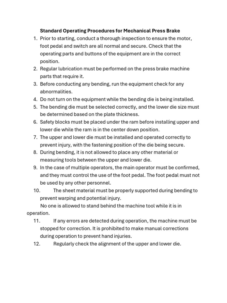 Press Brake Operating Procedures Guide | PDF