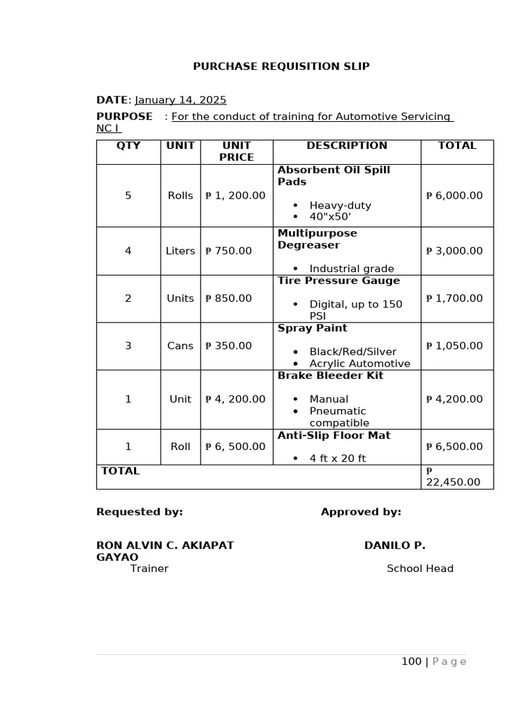 Purchase Requisition Slip | PDF
