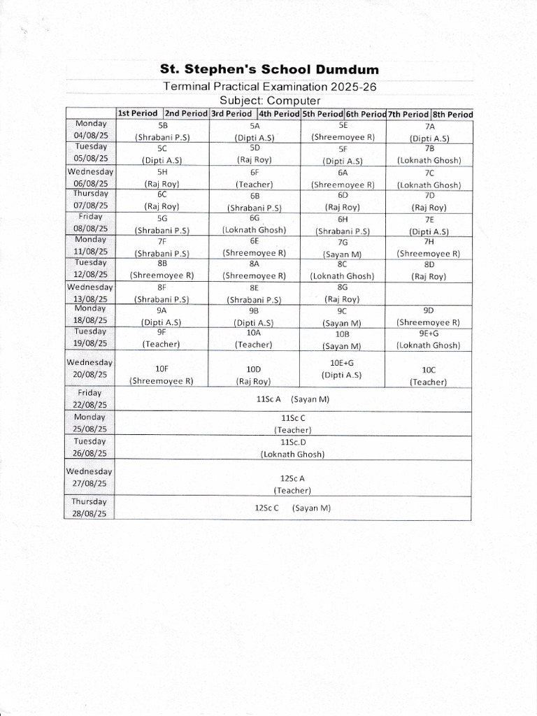 Computer Science Practical Exam Time Table | PDF