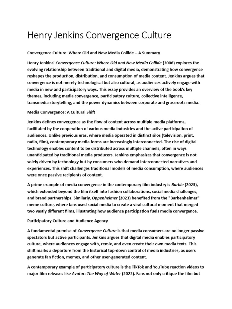 Convergence Culture: Media Evolution Insights | PDF | Technological ...