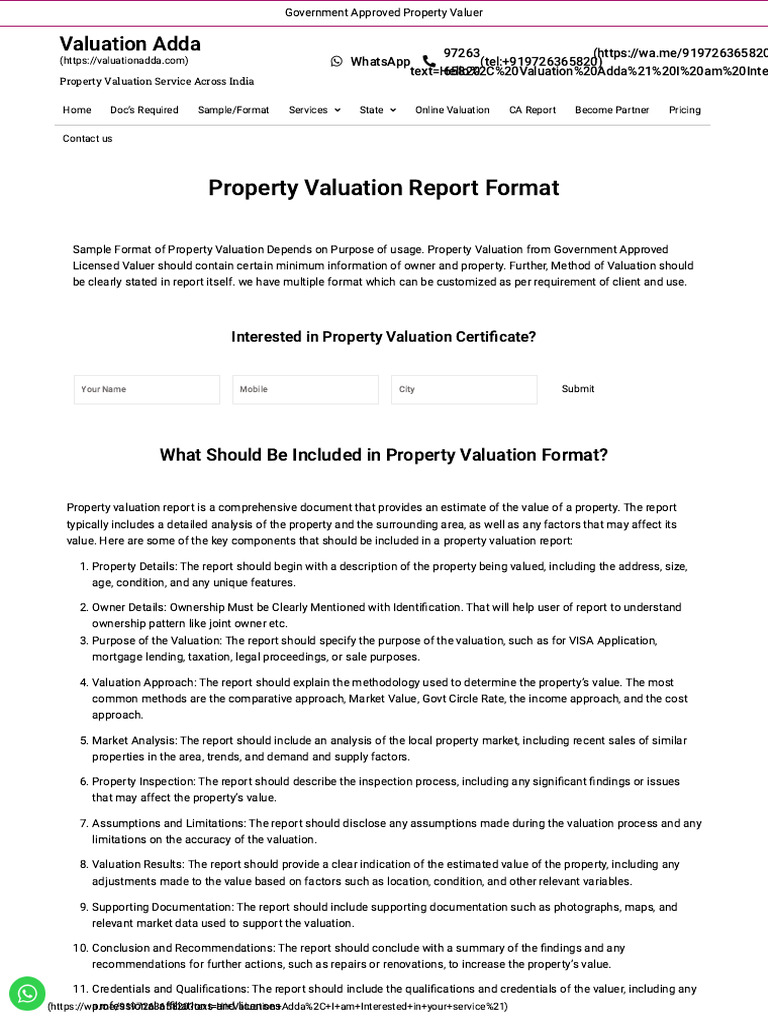 Property Valuation Report Format - Sample Copy of Certificate | PDF ...