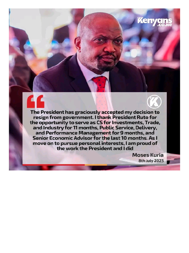 Moses Kuria Resignation Statement | PDF
