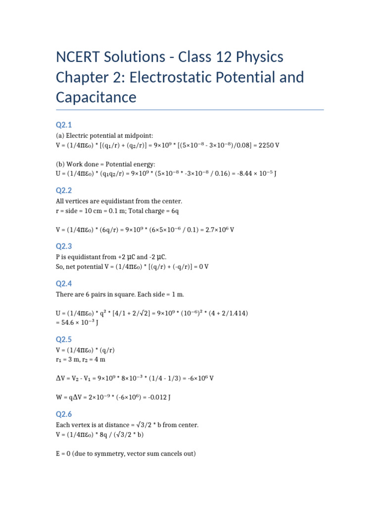 NCERT Class12 Physics Ch2 Solutions | PDF