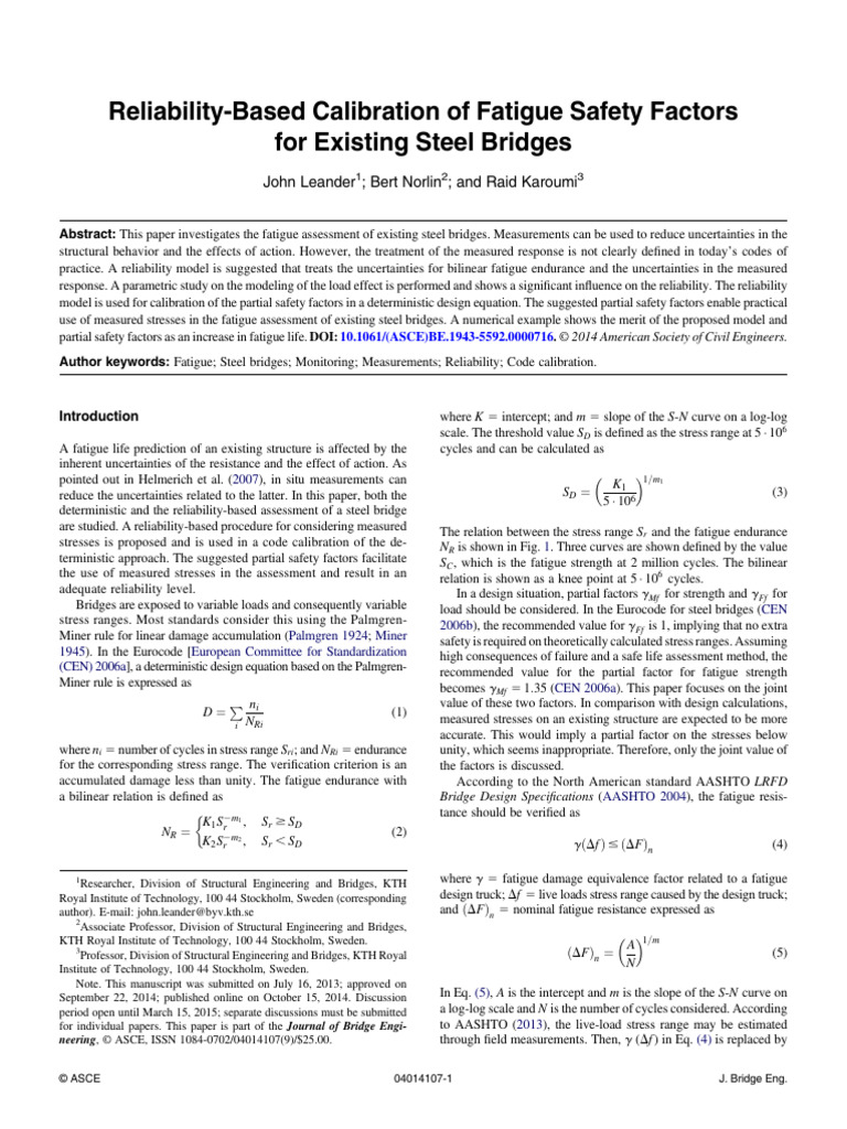 Reliability-Based Calibration of Fatigue Safety Factors | PDF | Fatigue (Material) | Reliability ...