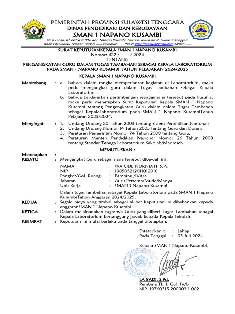 SK Kepala Laboratorium | PDF