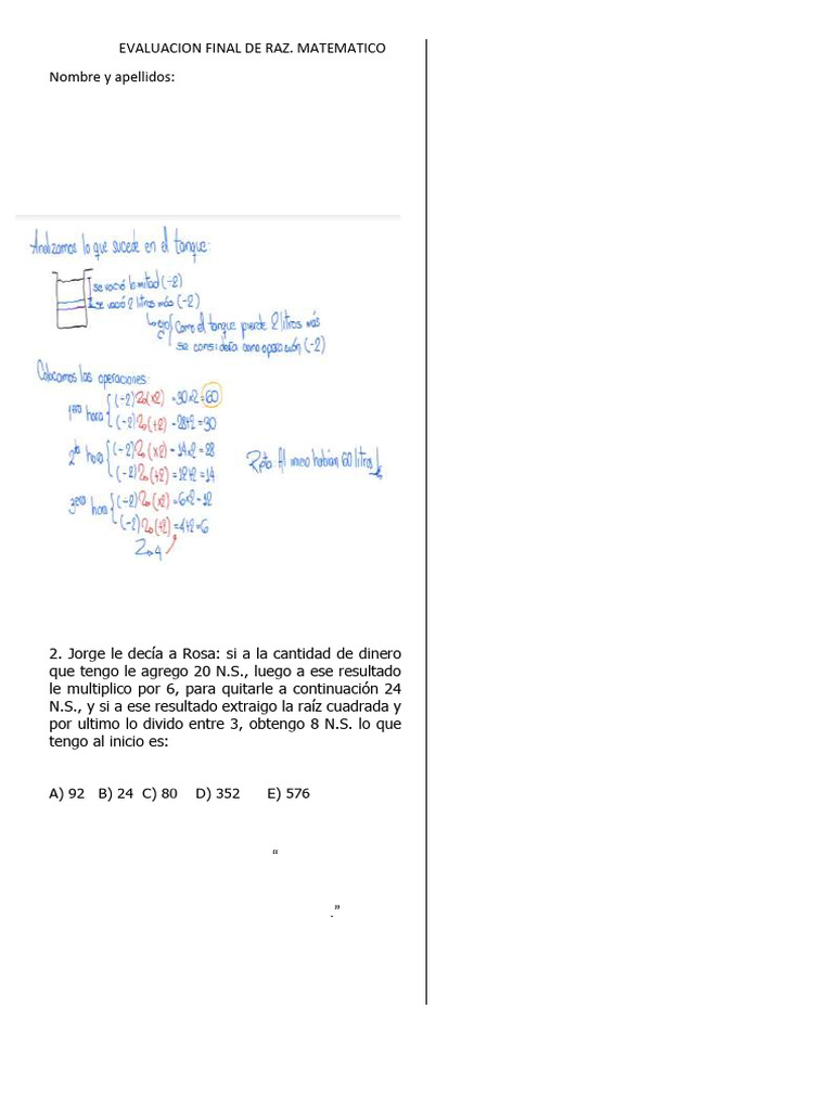 Evaluacion Final de Raz. | PDF