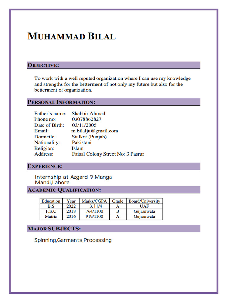 M.Bilal CV | PDF
