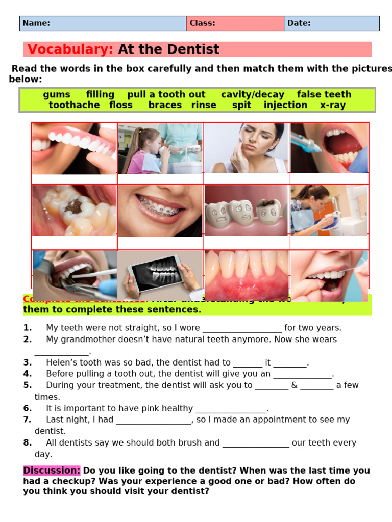 Vocabulary at The Dentist Information Gap Activities Picture ...