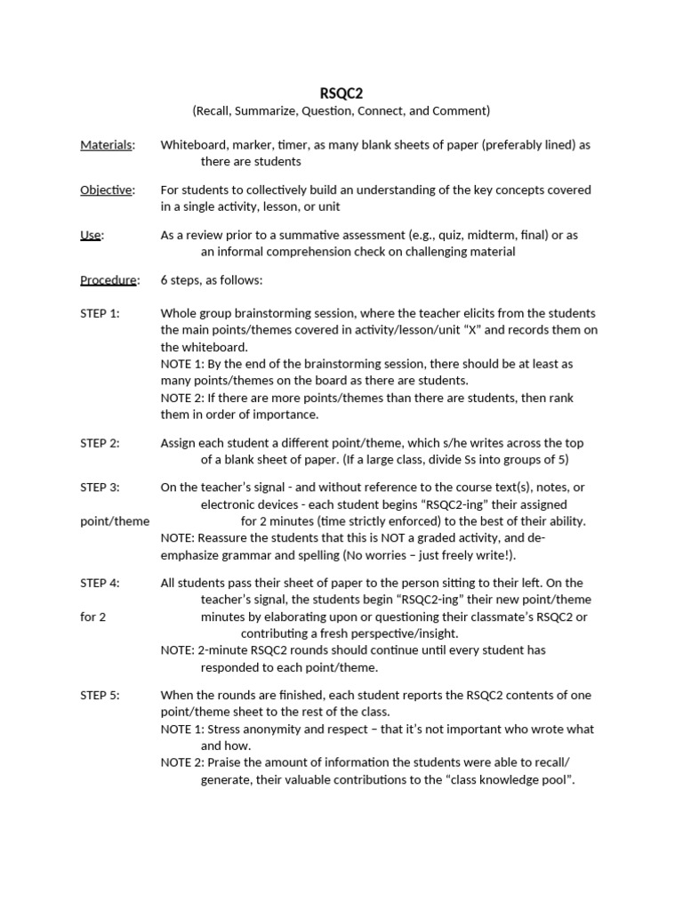 RSQC2 ActivitySteps | PDF | Brainstorming | Learning