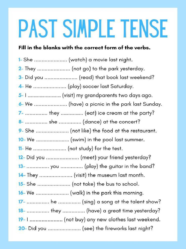 Past Simple Tense Grammar Infographic in Green White Cute Style ...