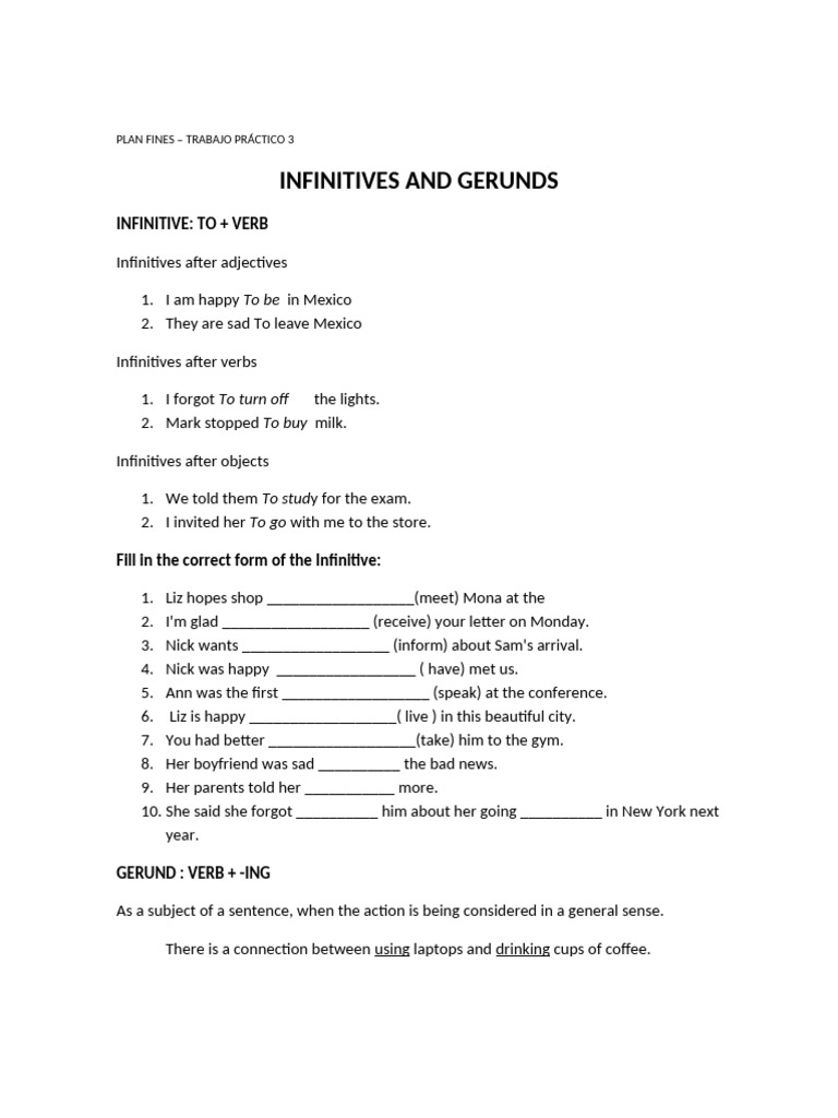 TP 3 - Infinitives and Gerunds | PDF | Verb | Linguistic Morphology