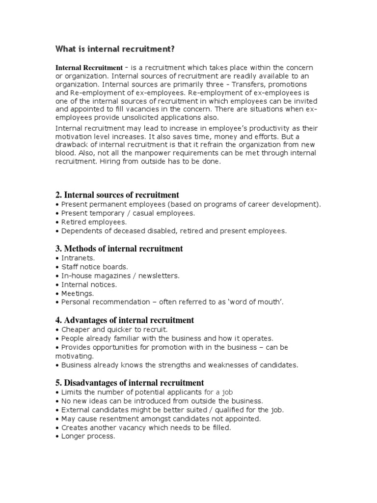 What is Internal Recruitment | Recruitment | Employment