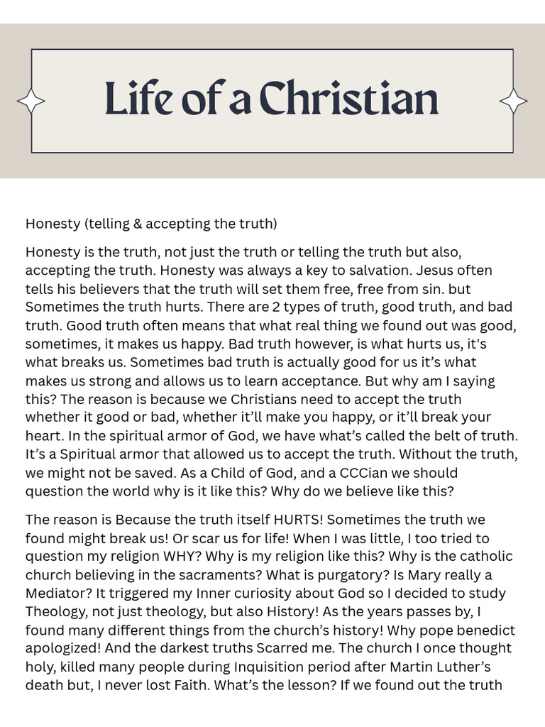 Honesty (Telling & Accepting The Truth) | PDF | Good Works | Salvation