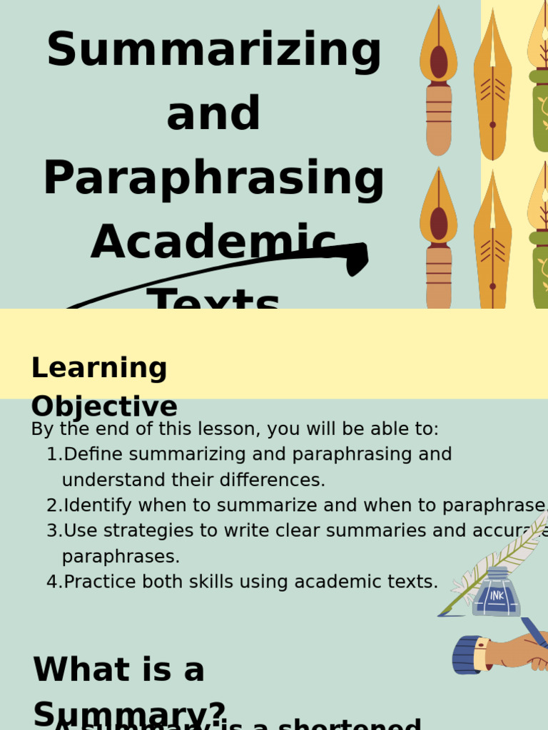 Summarizing and Paraphrasing Guide | PDF | Cognition | Learning