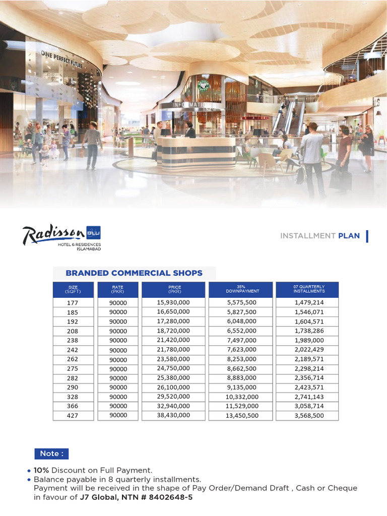 Radisson Blu - Commercial Shops Payment Plan | PDF