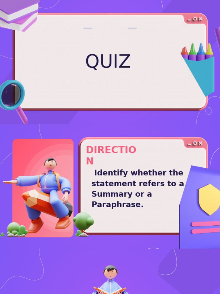 Paraphrasing vs. Summarizing Quiz | PDF