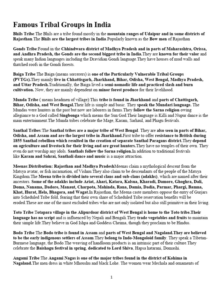 Major Tribal Groups of India | PDF | South Asia