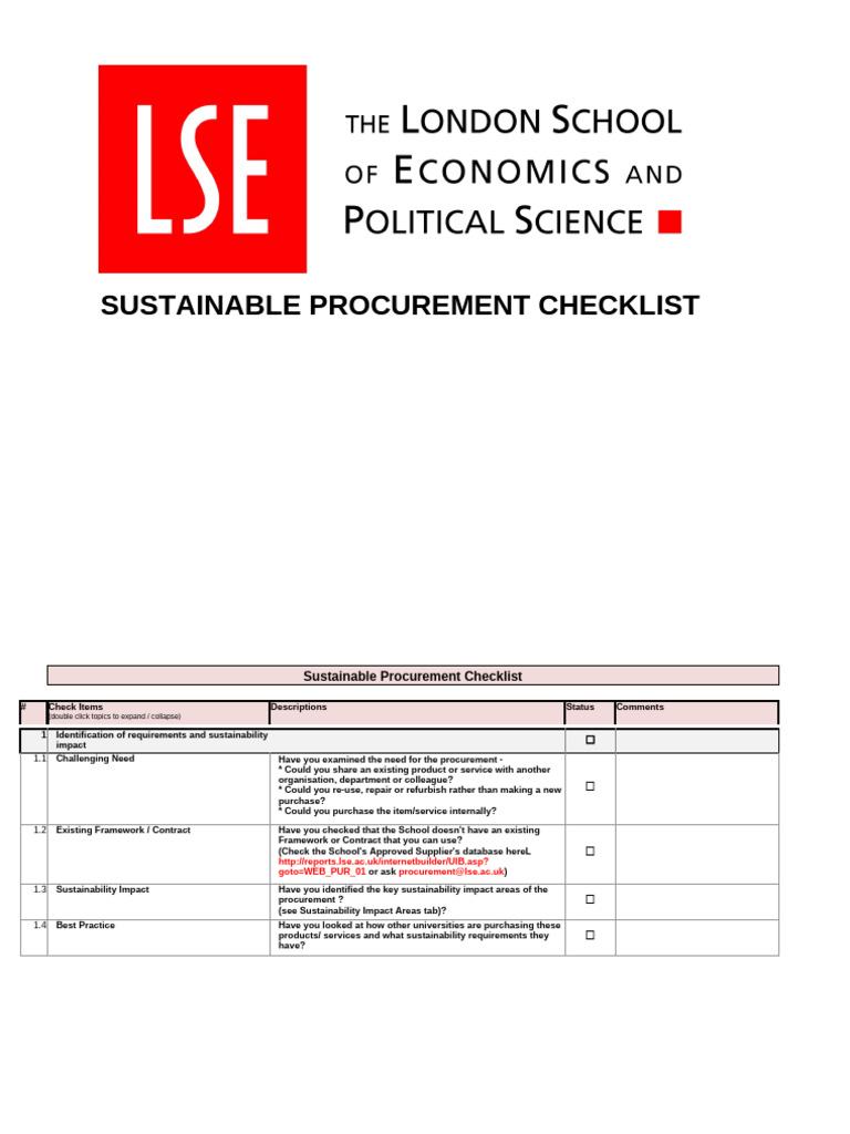 Sustainable Procurement Checklist | PDF | Standardization | Fair Trade