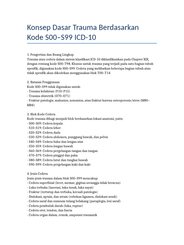 Kode ICD-10 untuk Trauma S00-S99 | PDF