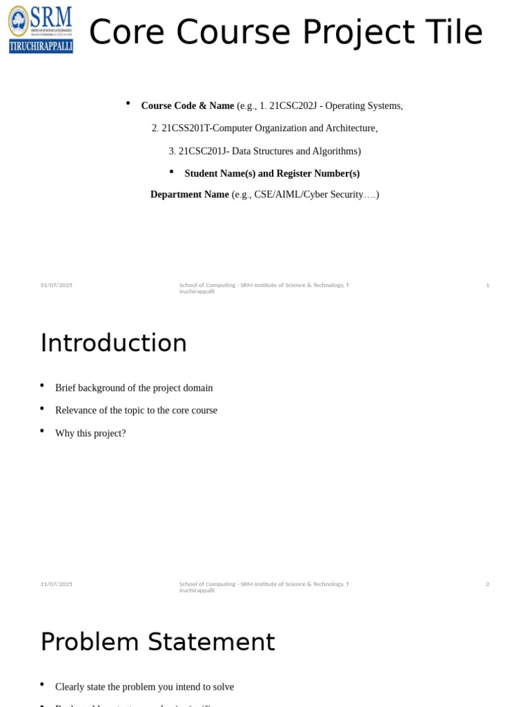 Core Course Project Presentation Format - Zeroth Review | PDF | Computing | Science