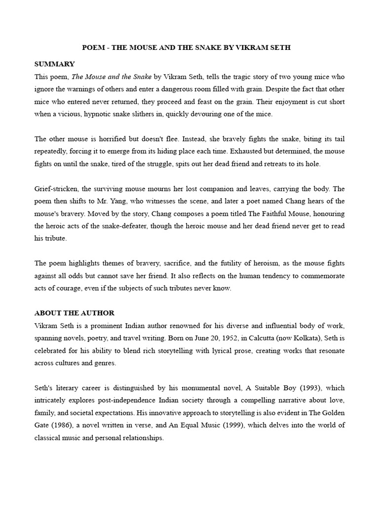 The Mouse and the Snake: A Poem Summary | PDF | Mouse | Courage