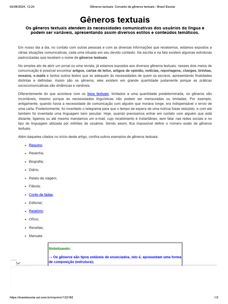 Tipos e Exemplos de Gêneros Textuais | PDF | Comunicação | Comunicação ...