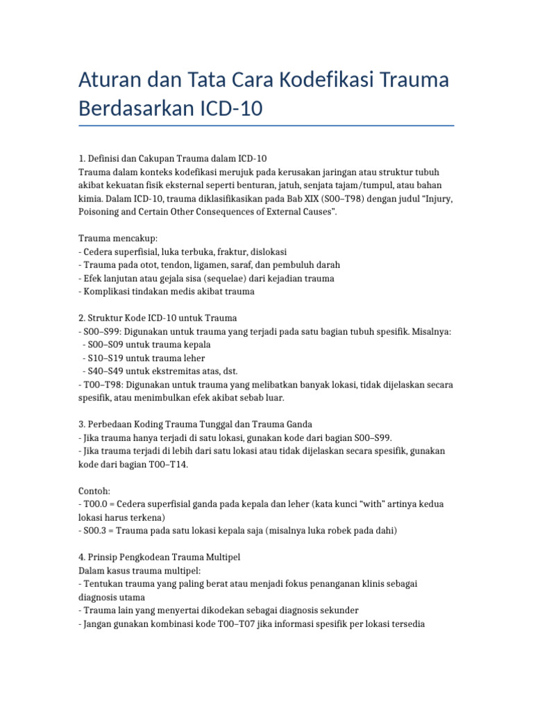 Kodefikasi Trauma Berdasarkan ICD-10 | PDF