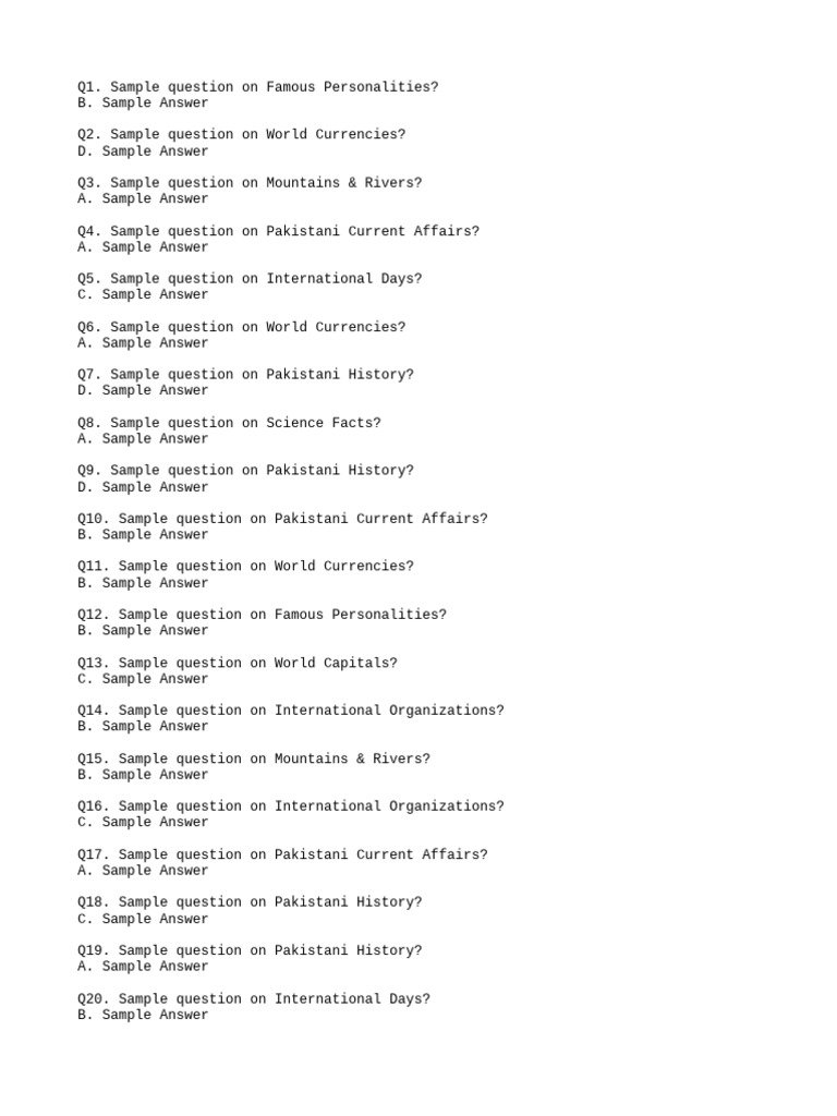 Sample Questions on Various Topics | PDF