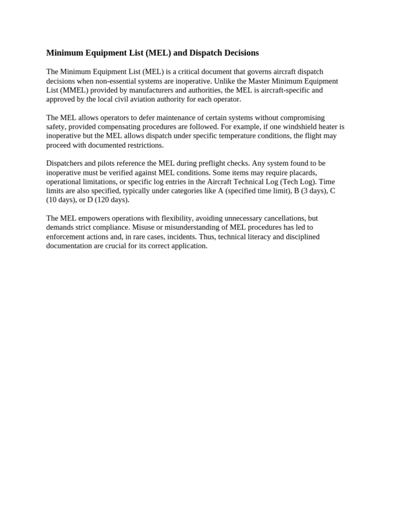 Minimum Equipment List | PDF