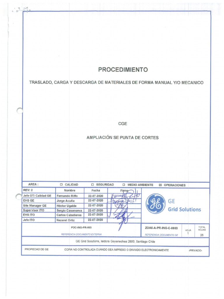 PDC-InG-PR-002 - Rev - 2 - Traslado Carga y Descarga de Materiales - FIRMADO | PDF | Evaluación ...