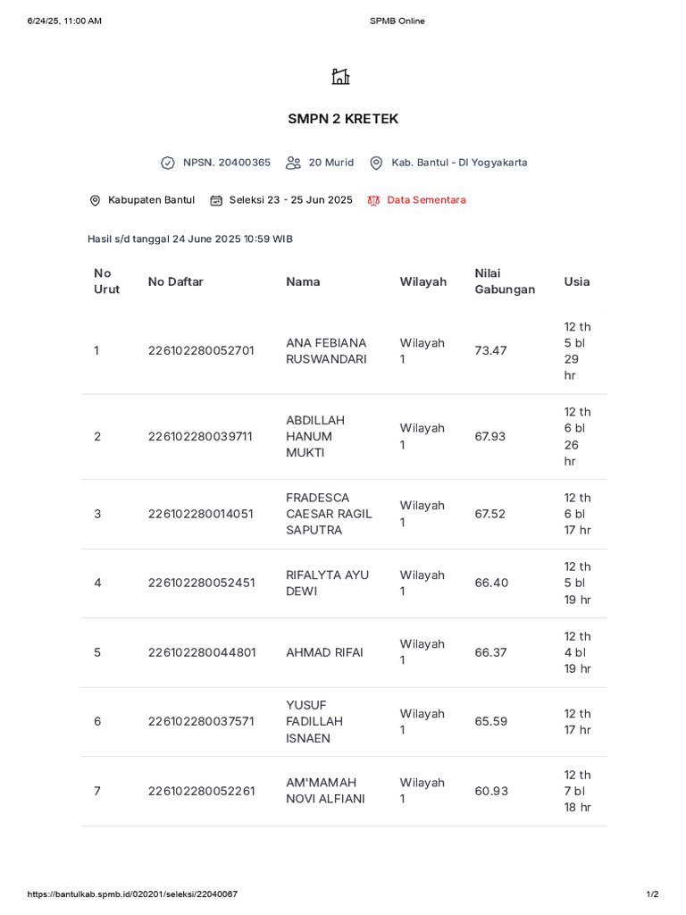 SPMB Online Sementara | PDF