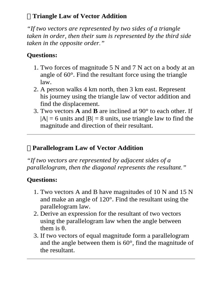? Triangle Law of Vector Addition | PDF