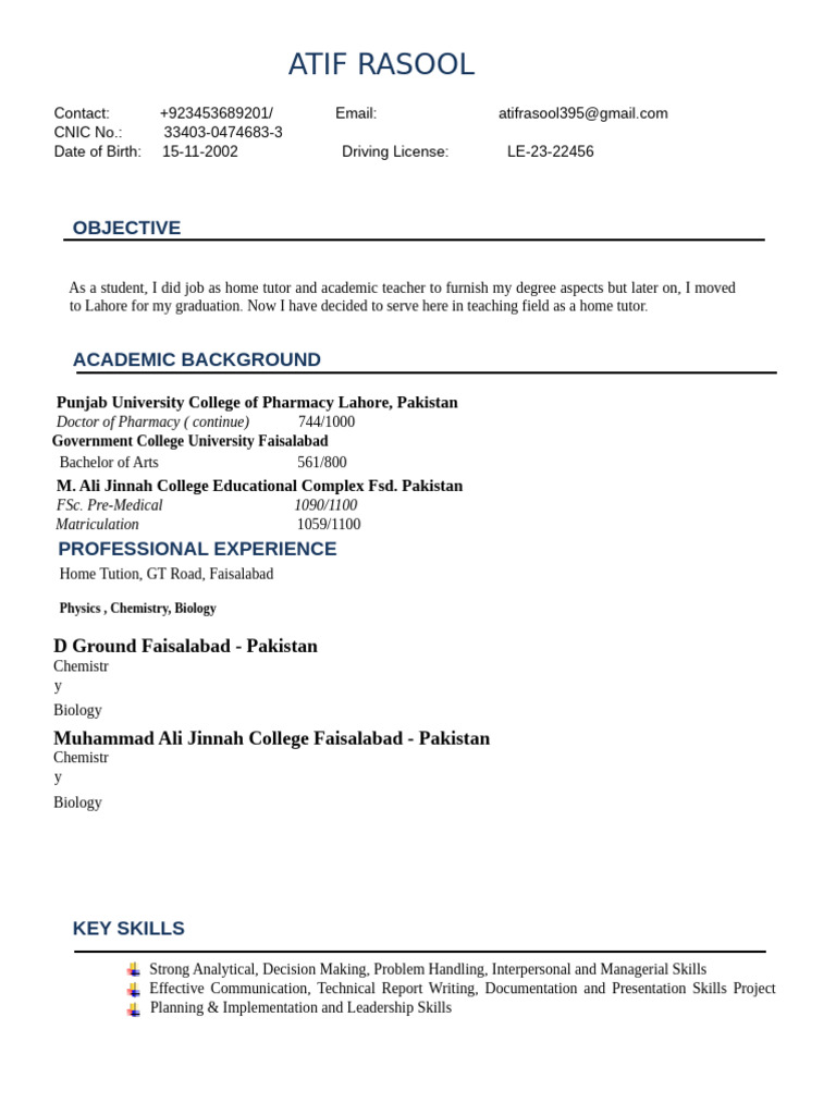 ATI Resume of Atif Rasool | PDF
