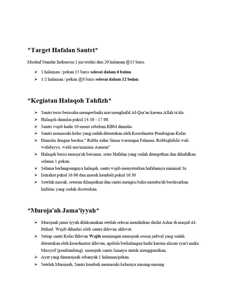 SOP Tahfizh Ikhwan Akhwat | PDF