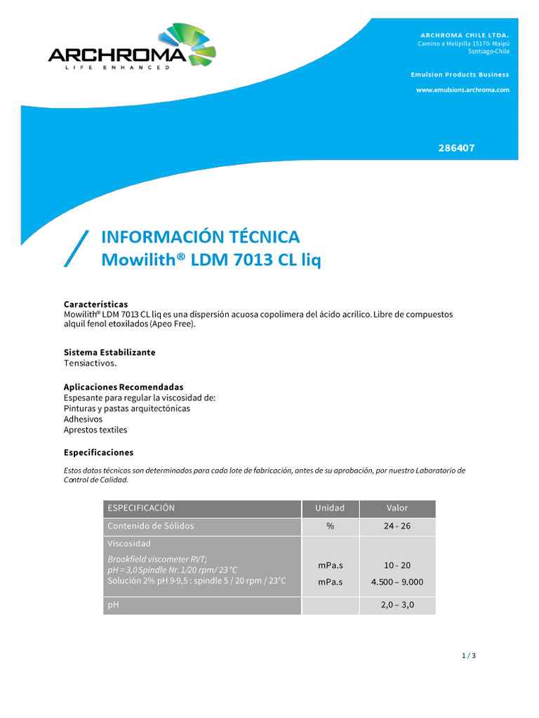 Ficha Tecnica Mowilith LDM 7013 | PDF