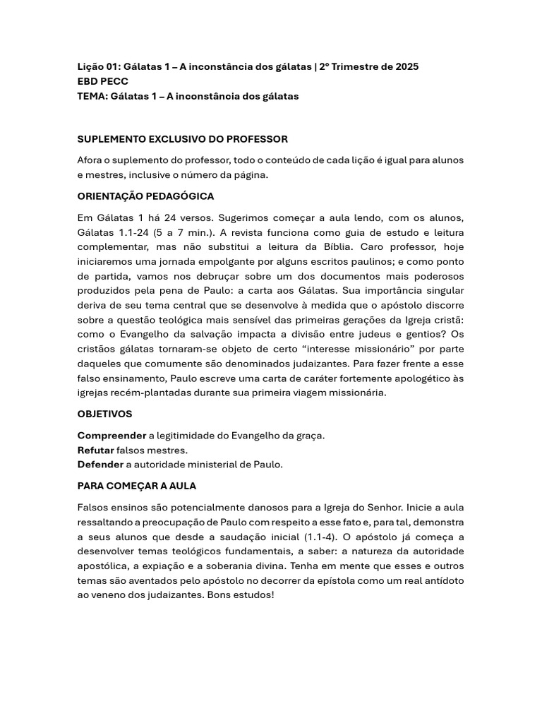 Gálatas 1: A Inconstância e o Evangelho | PDF | Apóstolo Paulo | Graça ...