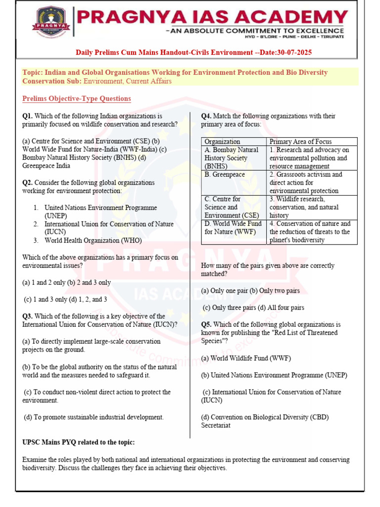 Environment Protection Organizations Overview | PDF | International ...