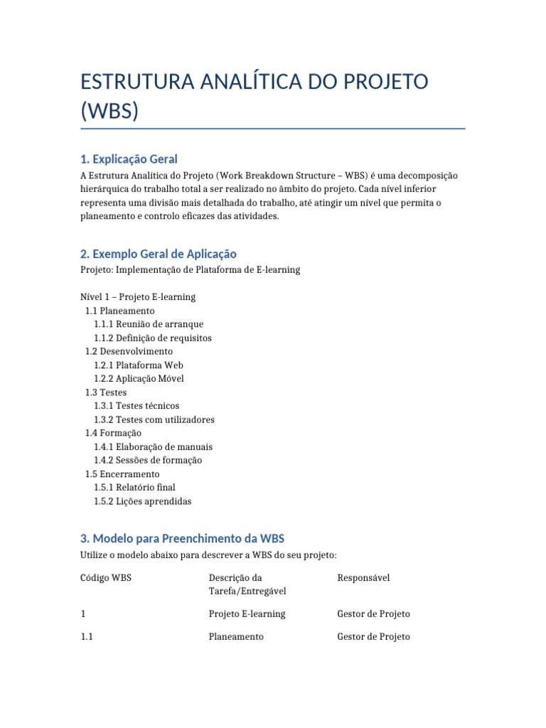 Estrutura Analítica de Projetos WBS | PDF