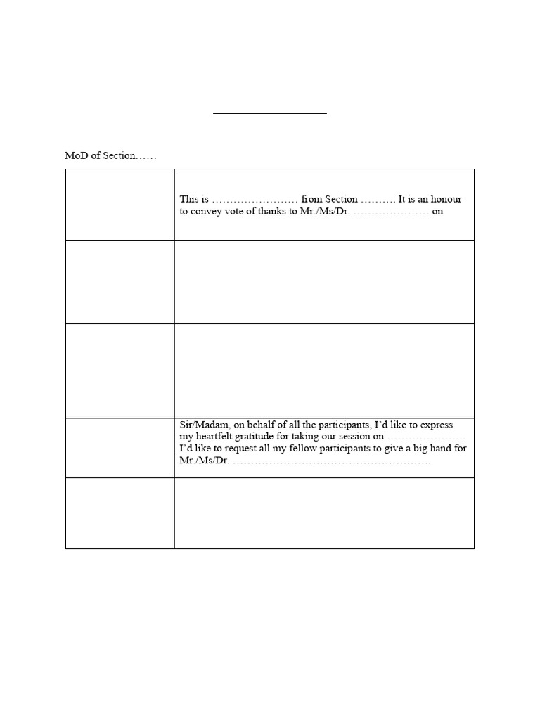 Vote of Thanks Format | PDF