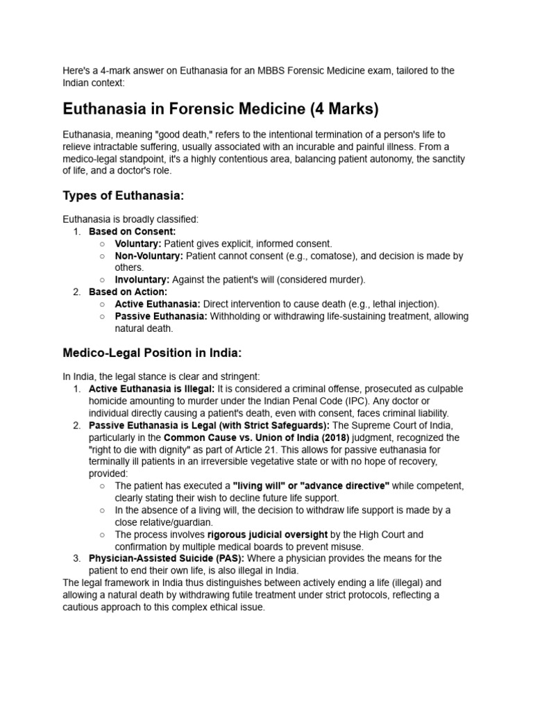Euthanasia Types and Legal Context in India | PDF | Homicide | Medical ...