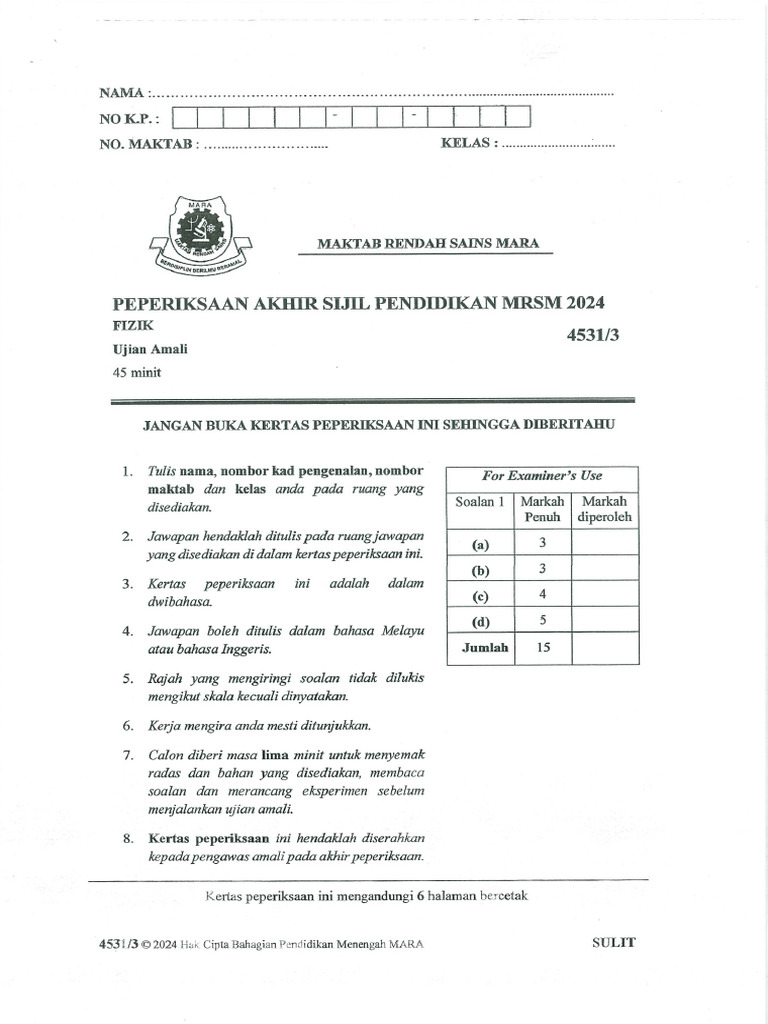 Fizik3 MRSM 2024 | PDF
