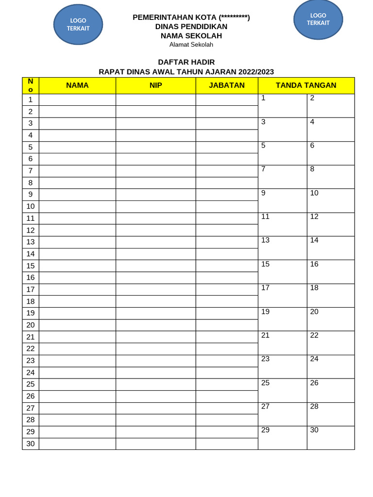 Contoh Daftar Hadir Rapat Dinas Format Excel, Word Dan PDF | PDF