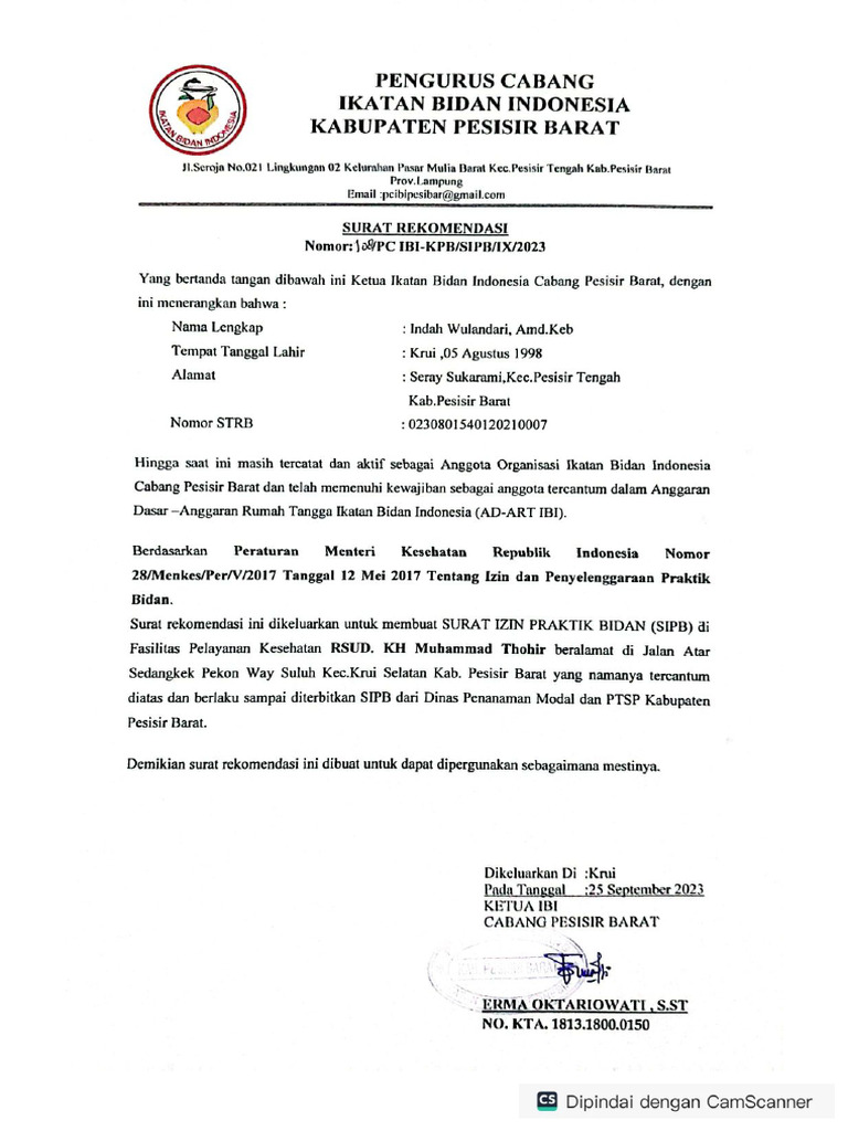 Surat Rekom IBI Indah | PDF