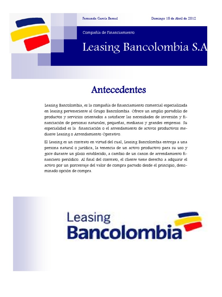 Leasing Bancolombia: Soluciones Financieras | PDF | Arrendamiento ...