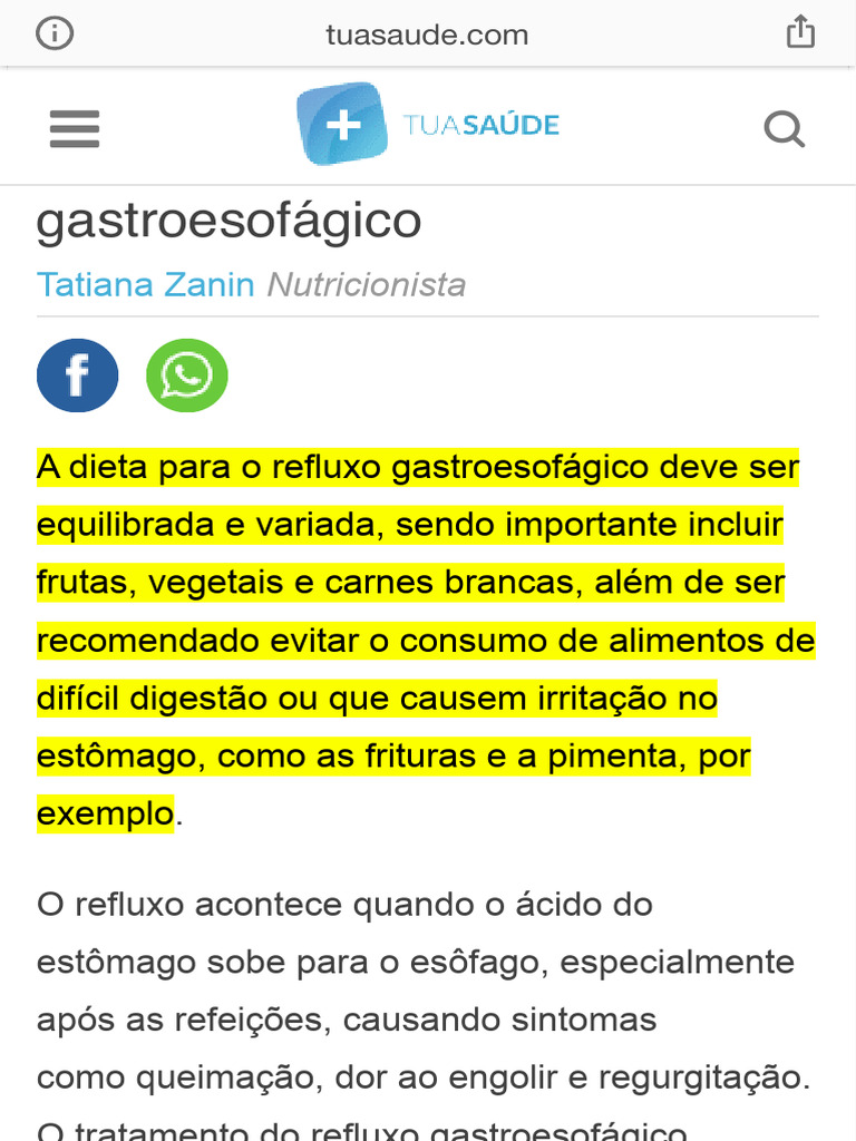 Dieta para Refluxo Gastroesofágico | PDF