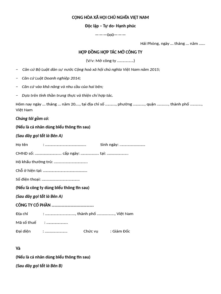 Hop Dong Hop Tac Dau Tu | PDF