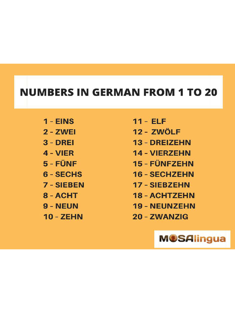 En German Numbers 1 To 20 | PDF